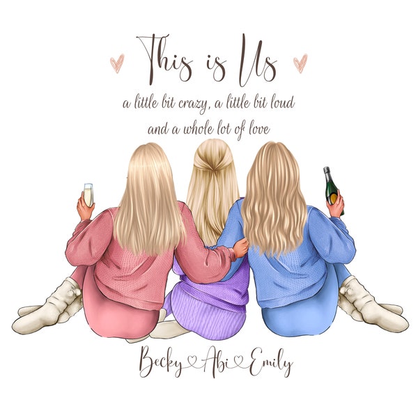 Best Friends Personalized Print, Custom 3 Friend Prints, Three Best ...