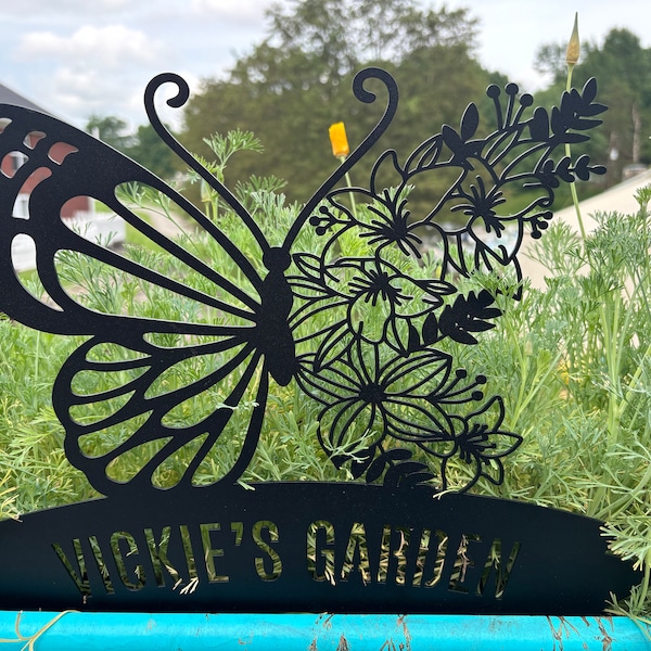 Personalized Butterfly Metal Garden Sign With Stakes, Metal Yard Decor ...