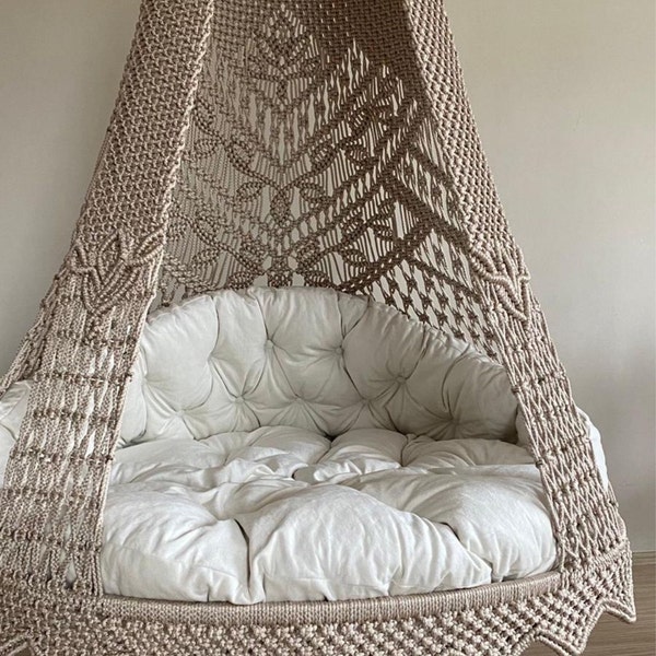 Round Hanging Chair, Macrame Swing, Hängesessel, Indoor Outdoor Swing ...