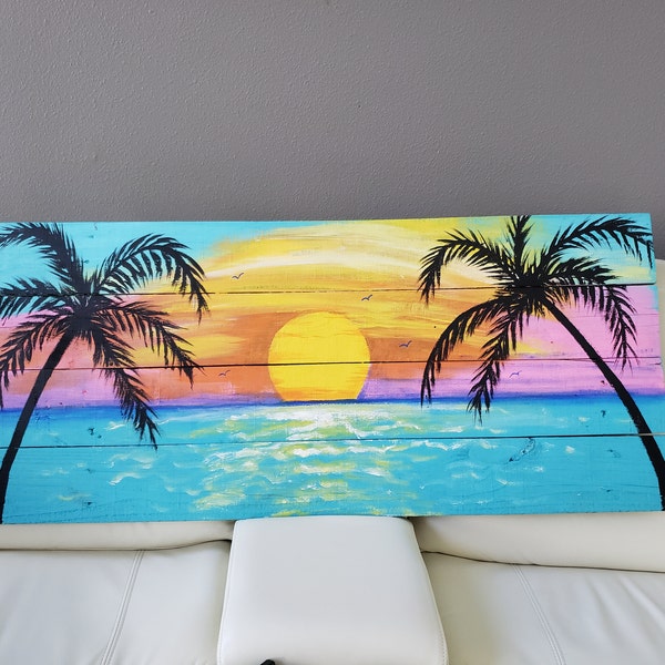 Beach Palm Trees Sunset CUSTOM Sign 22x16 Large Palm Trees, Ocean ...
