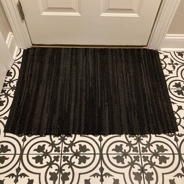 Handwoven Denim Rag Rug, Blue Jeans Entryway Rug, Washable Kitchen ...