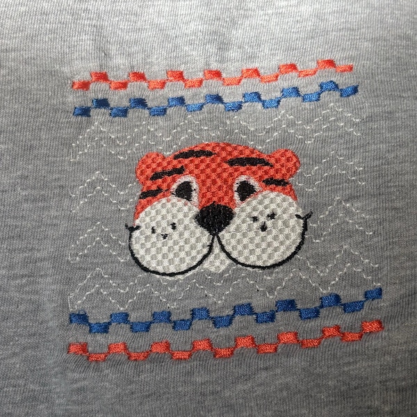 Tiger Faux Smocking Embroidery Design – Zoo or Sports Theme (digital ...