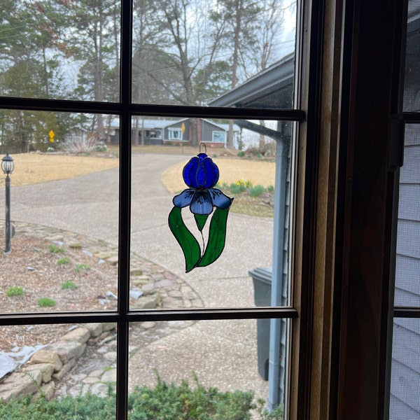 Stained Glass Blue Iris - Etsy