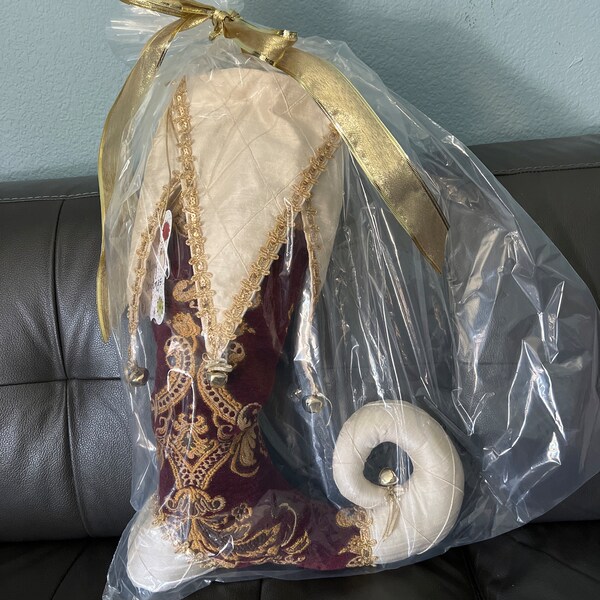 Navy Blue & Gold Brocade Elf Toe Stocking With Gold Trim - Etsy