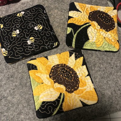 In the Hoop Quilted Coaster Machine Embroidery Design - Etsy