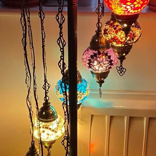 Turkish Ceiling Lighting, Turkish Pendant Lamp, 3 Globe Mosaic Hanging ...