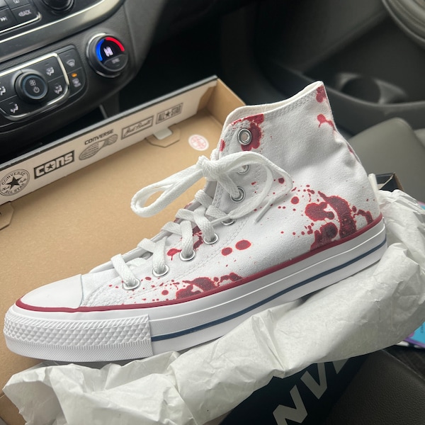 Blood Splatter White High Tops - Custom High Top Converse Murder Spooky ...