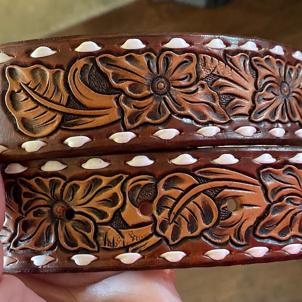 Custom Floral Tooled Leather Belt - Etsy