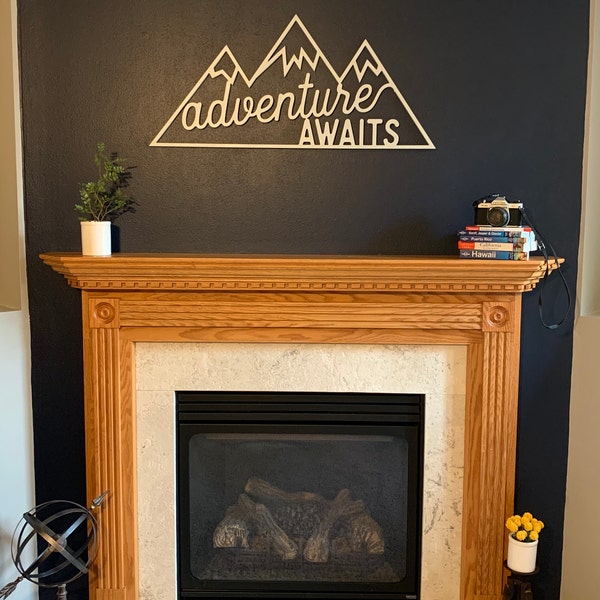 Adventure Awaits Mountains Wall Hanging | Woodland Theme Mountain Decor ...
