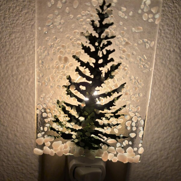 Winter Evergreen Tree Fused Glass Night Light: Nature Inspired Accent ...