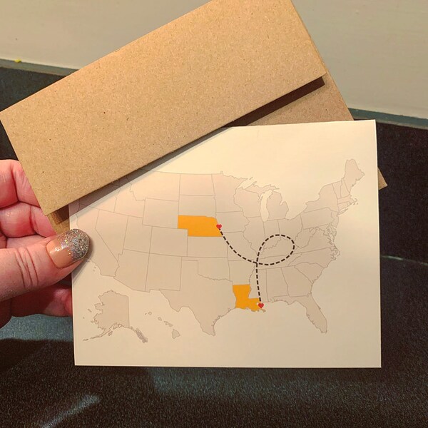 I Miss You - Long Distance Map Card, State to State, Travel Card, Love ...