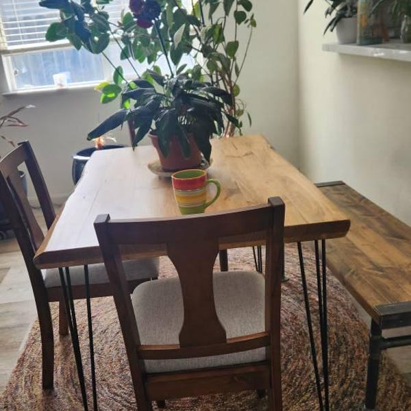 Alive Edge Reclaimed Distressed Dining Table With Hairpin Legs With ...