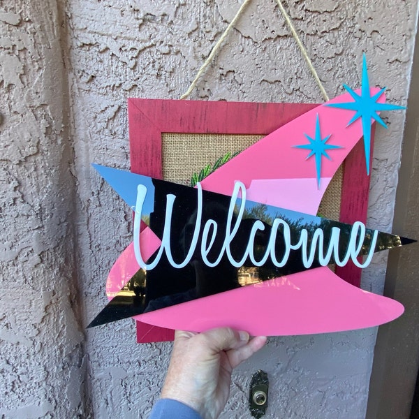 Mid Century Modern “atomic Boomerang" Welcome Sign | Retro Wall Art ...