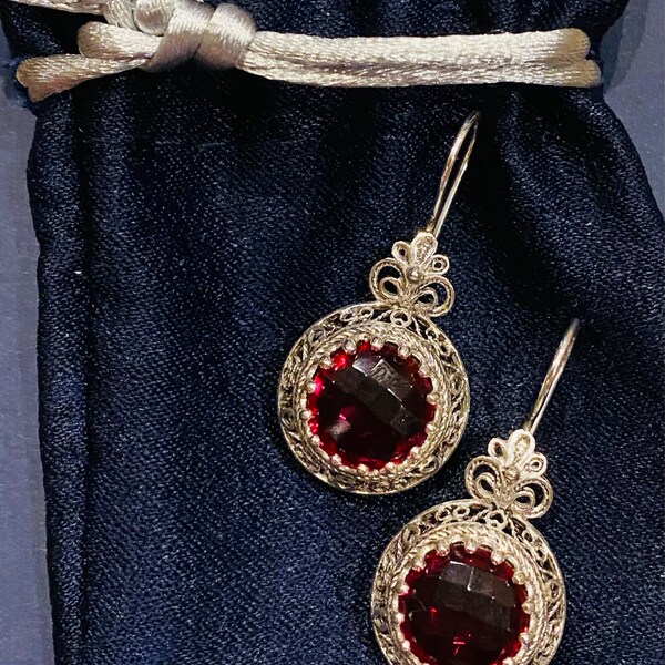 Ruby Silver Victorian Filigree Drop Earrings, 925 Sterling Silver Ruby ...