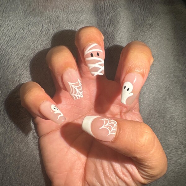 MIDORI Gold Floral Nail Art Press on Nails Jade Magnetic Nails 3D Gel ...