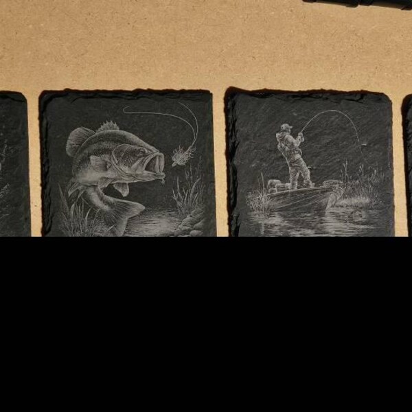 Bass Fishing PNG Engraving Designs for Slate Coaster: Glowforge&xtool ...