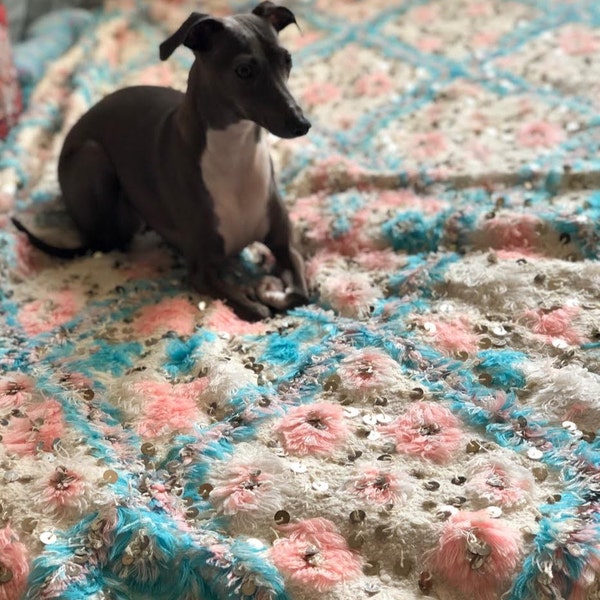 Beautiful Moroccan Handira Blanket in Turquoise/ 9'5'' X 5'9'' Feet ...