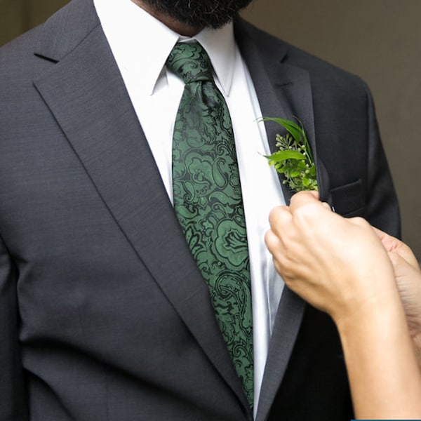 Forest Green Paisley Tie Set | Necktie and Pocket Square Set in Forest ...