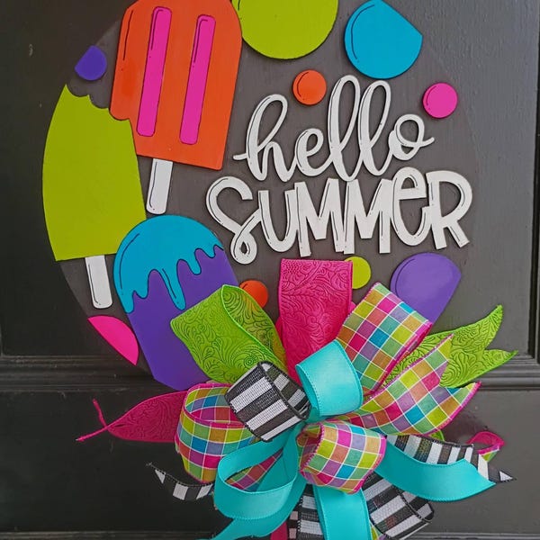 Hello Summer Popsicle and Dots Door Hanger Blank | Summer Door Hanger ...