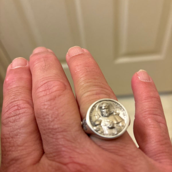 Personalized Silver Saint Francis Ring, Handmade Savior Men Ring ...