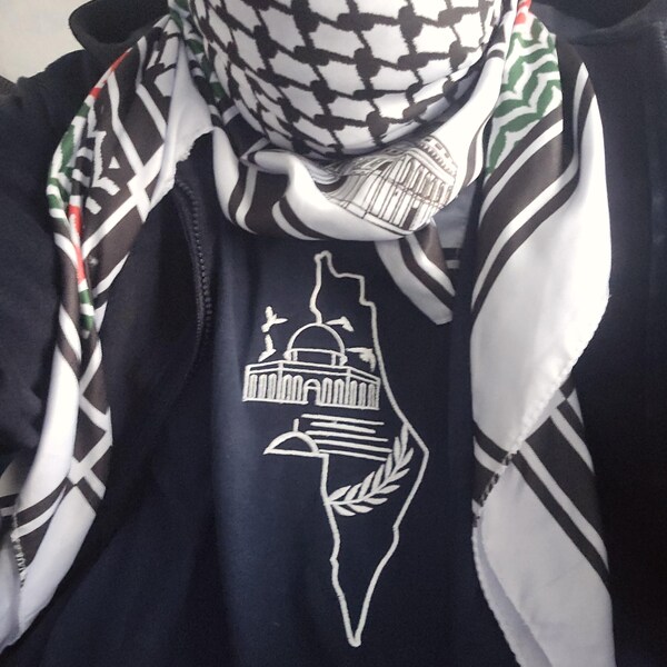 Palestine Embroidered Arabic Calligraphy Jumpers, Palestine Map ...