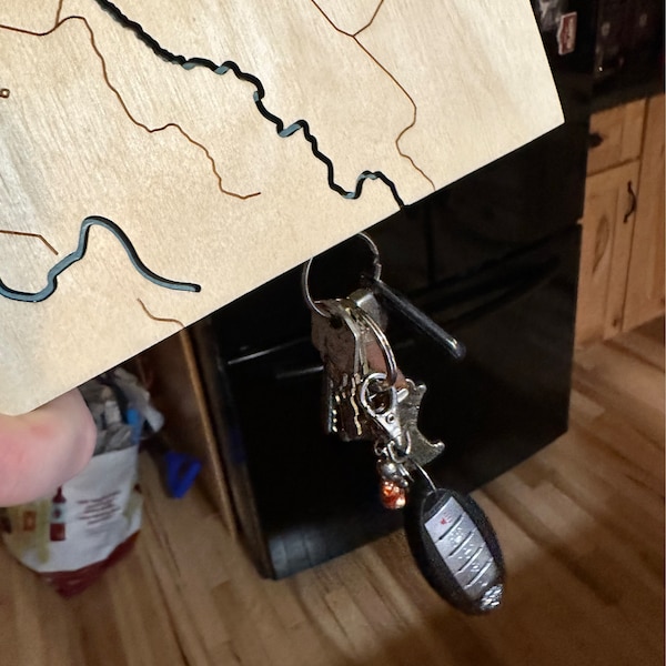Key Holder for Wall, Custom City Wood Map Wall Art, Magnetic Key ...