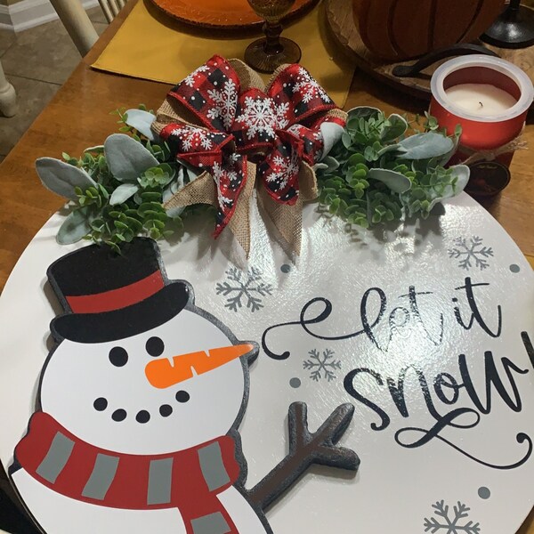 Winter Front Door Decor | Let It Snow | Snowman Front Door Wreath ...