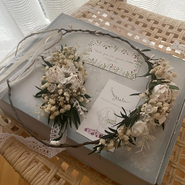 Holy Communion Flower Headband, White Roses Headpiece for Girl ...