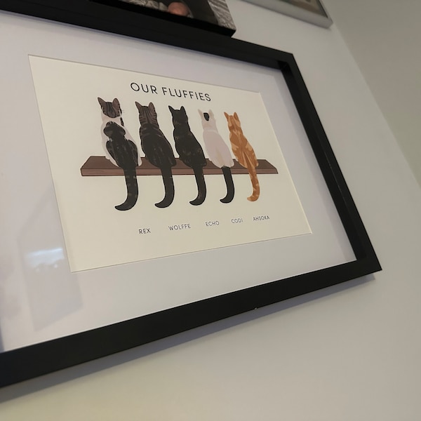 Custom Cat Portrait Print: up to 8 Cats, Beautiful Wall Art of Cats on ...
