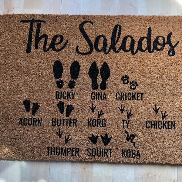 Custom Footprint Family & Pet Name Doormat, Custom Door Mat, Pet Owner ...