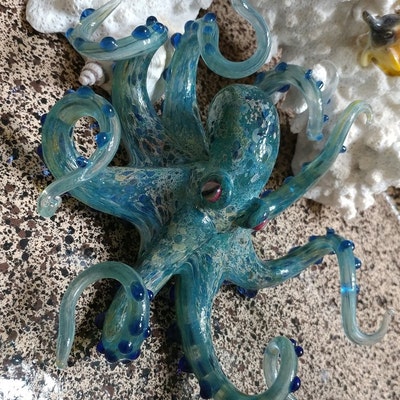 Blue Blown Glass Octopus Sculpture - Etsy
