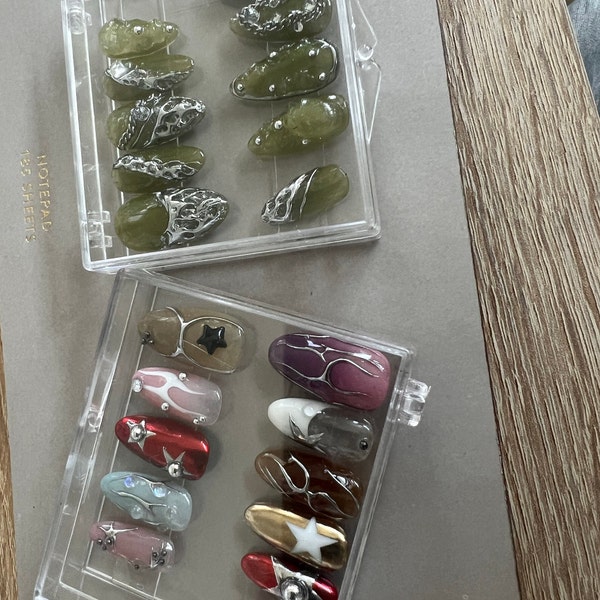 3D Freestyle Almond Goth Press on Nails, Handpainted Luxury Acrylic ...