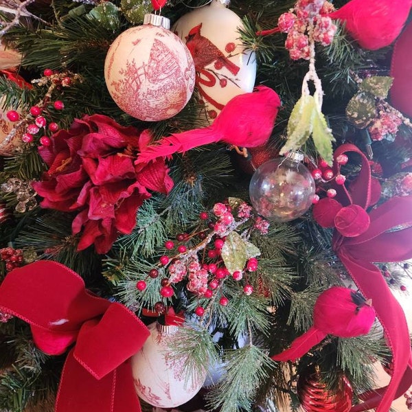 Red Toile Christmas Ornament: French Country Fabric Tree Decoration - Etsy