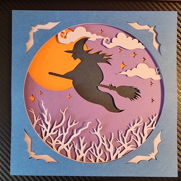 Witch Shadow Box SVG, Halloween 3D Shadow Box, Paper Cutting Template ...