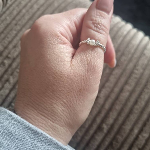 Dangle Heart Ring. Beaded Ring. Charm Ring. Anxiety Ring. 925 Sterling ...