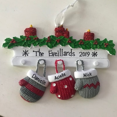3 Family Mittens Ornament / Personalized Christmas Ornament / Family of ...