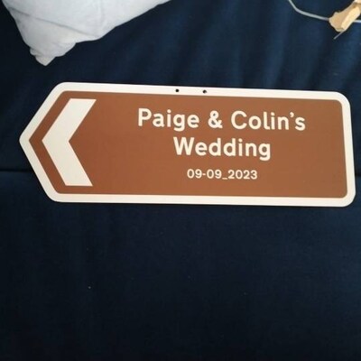 Personalised Metal Wedding Sign, Direction Road Arrow Sign Brown ...