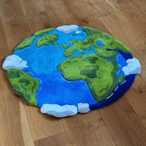 Handmade Tufted Earth Rug: 3D Planet Design, Space Decor - Etsy