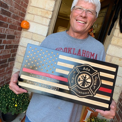 Personalized Fireman Flag, Fire Chief, Wooden Flag, Engraved Flag, Fire ...