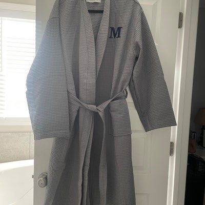 Personalized Gray Waffle Robe Custom Men's Robe Embroidered Robe for ...