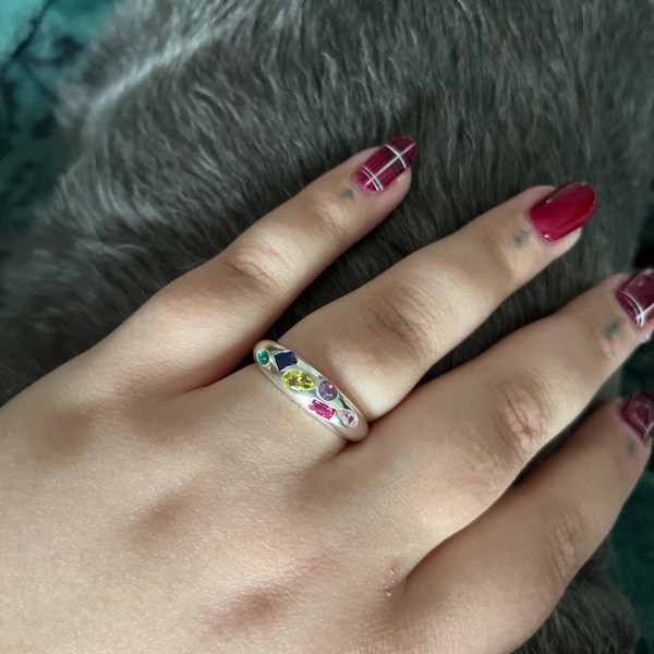 Mixed Birthstone Dome Ring by Caitlyn Minimalist • Chunky Art Deco ...