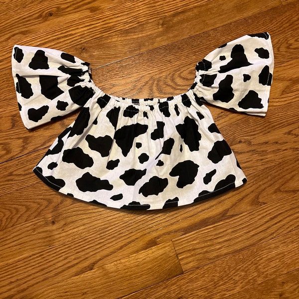 Cow Print off Shoulder Top, Girls Black Spots Crop Top, Boho Animal ...