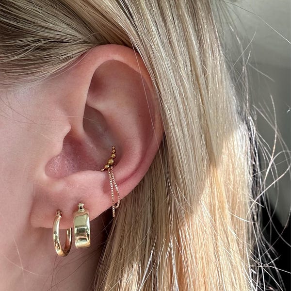 14K Solid Gold Double Box Chain Attachment Triple Gold Linking Chain ...