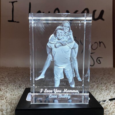 Custom 3D Glass Block Keepsake Portrait Laser Engraved Portrait ...