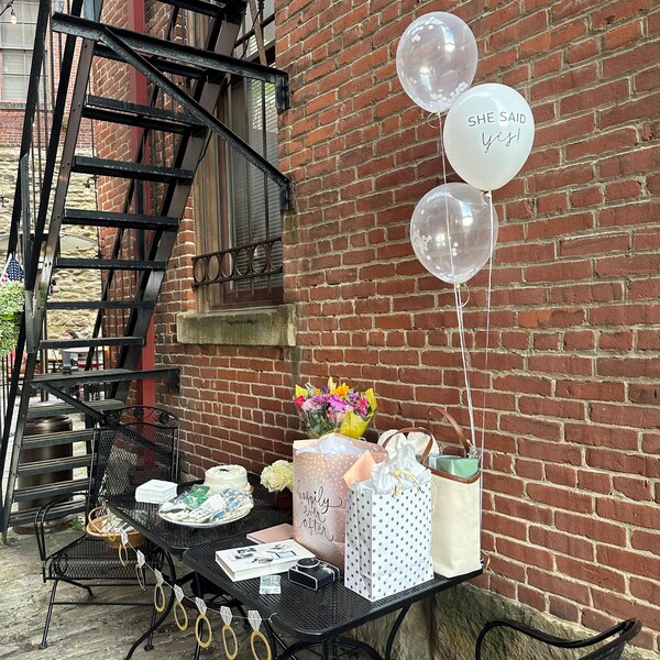 White Enagagement Balloon Decorations, She Said Yes Balloons ...