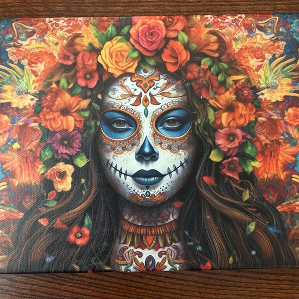 Day of the Dead Woman Canvas Art, Latin Festive Sugar Skull Floral ...