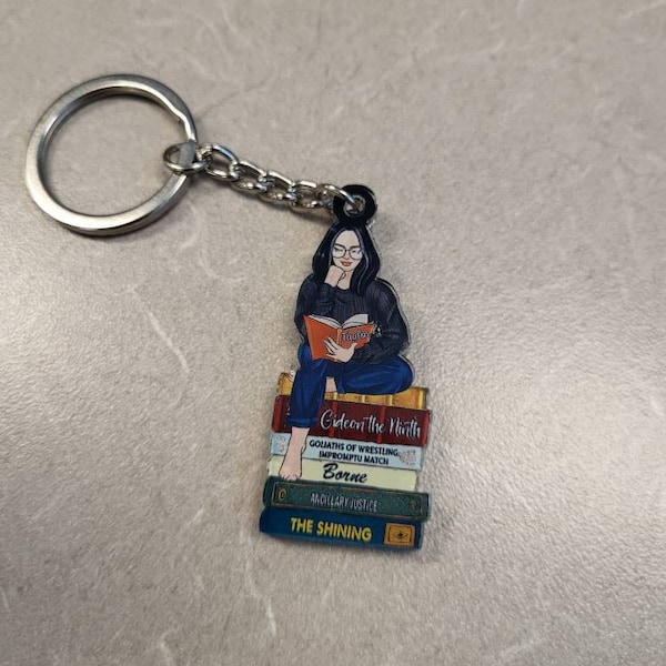 Personalized Girl Reading Book Acrylic Flat Keychain, Custom Book ...