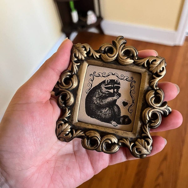 Raccoon Print in Baroque Frame: Vintage Style Mini Art - Etsy