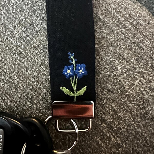 Personalized Keychain, Flower Embroidered Key Fob, Personalized ...