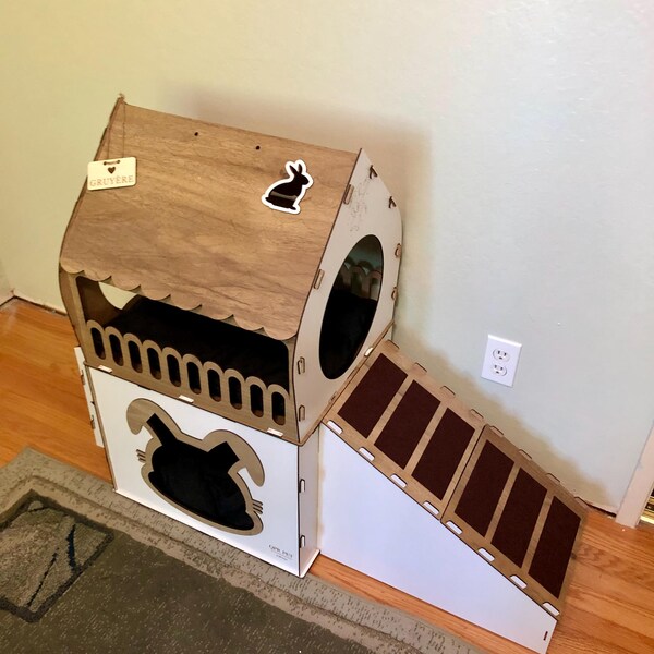 Wooden Rabbit House, Two Storey Rabbit Castle, Modern Rabbit Furniture ...